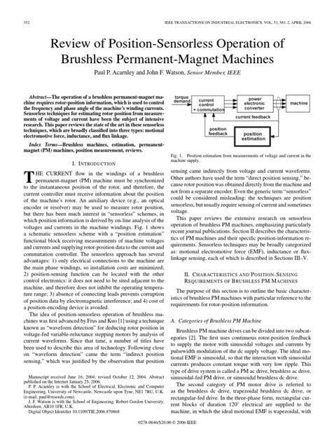 1 Review Of Position Sensorless Operation Of Brushless Permanent Magnet Machines Download