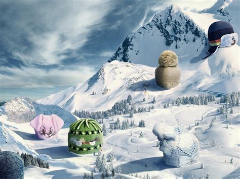 Скачать обои «Прикольные шапки на горных вершинах 1024х768 для рабочего стола