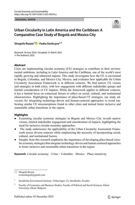 Pdf Urban Circularity In Latin America And The Caribbean A