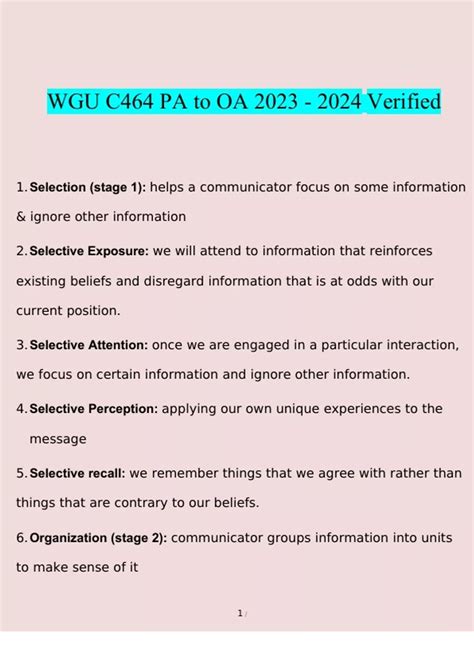 WGU C PA To OA Questions And Answers Latest Correct Answers WGU C Stuvia US