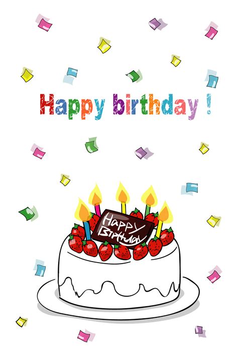 バースデーケーキと紙ふぶき・はがきテンプレート ダウンロード｜かわいい無料イラスト 印刷素材net