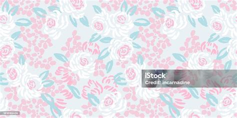 추상 장미와 나뭇잎 파스텔 모노톤 흰색 배경과 완벽 한 패턴 벡터 손으로 그린 모양 장미 꽃입니다 디자인 패션 직물 섬유 질감에 대 한 템플릿 가리기에 대한 스톡 벡터 아트