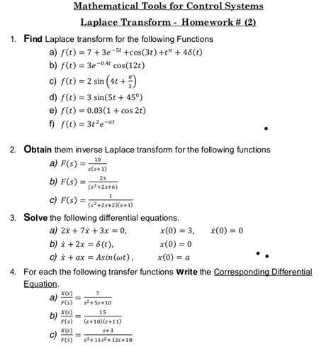 Solved Nsf Homework 2 1 Find Laplace Transform For The