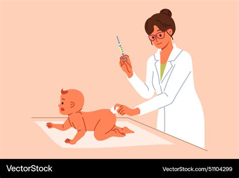 Woman Pediatrician Gives Injection In Butt Of Vector Image