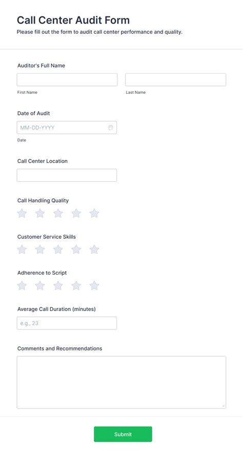 Call Center Audit Form Template Jotform