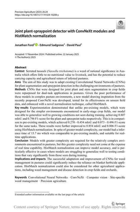 Pdf Joint Plant Spraypoint Detector With Convnext Modules And Histmatch Normalization