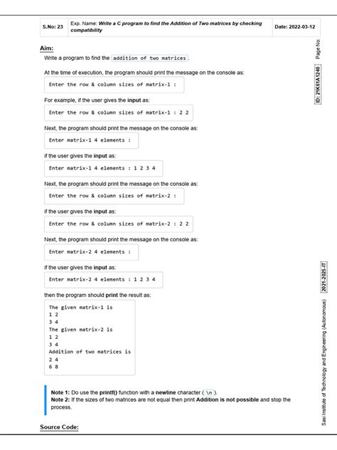 Addition Of Matrices Pdf Computer Programming Computing