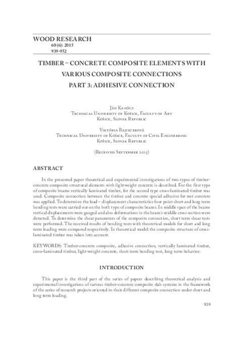 Pdf Timber Concrete Composite Elements With Various Composite Connections Part 3 Adhesive