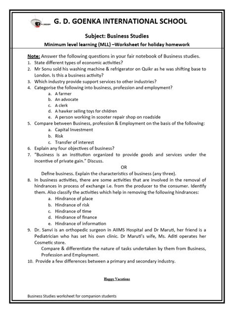 Mll Worksheet Class 11 Bst Holyday Homework Pdf Business Mll Worksheet Class 11 Bst Holyday Homework Pdf Business