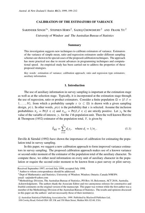 Pdf Calibration Of The Estimators Of Variance