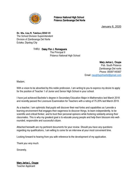 Deped Application Letter Pdf Teachers Behavior Modification