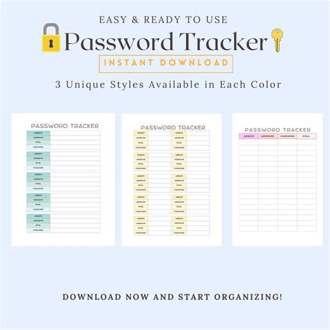 Printable Password Tracker Pastel Password Organizer Pdf Digital