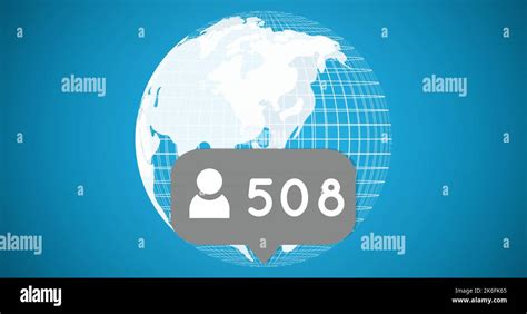 Image Of 508 Users And Globe On Blue Background Social Media Communication Connections