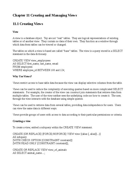 chapter 11 creating and managing views 11 1 creating views pdf table database sql