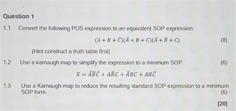 Solved 11 Convert The Following Pos Expression To An