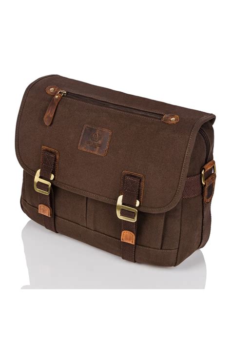 Мъжка чанта Paolo Peruzzi Брезент Естествена кожа 35x27x12 см Тъмнокафяво Emag Bg