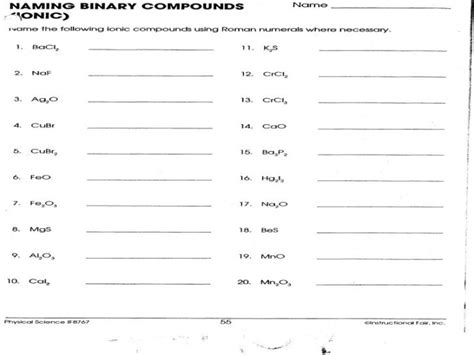Naming Binary Covalent Compounds Worksheets Answers
