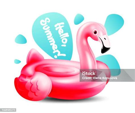 만화 스타일의 해변 휴가 개념 흰색 추상적인 배경에서 수영하기 위한 팽창식 핑크 플라밍고 홍학에 대한 스톡 벡터 아트 및 기타 이미지 Istock