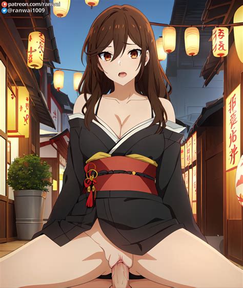 Rule 34 Ai Generated Anime Brown Eyes Brown Hair Cowgirl Position Hori Kyouko Horimiya Kimono