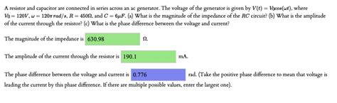 SOLVED A Resistor And Capacitor Are Connected In Series AcrOss An Ac Generator The Volrage Of
