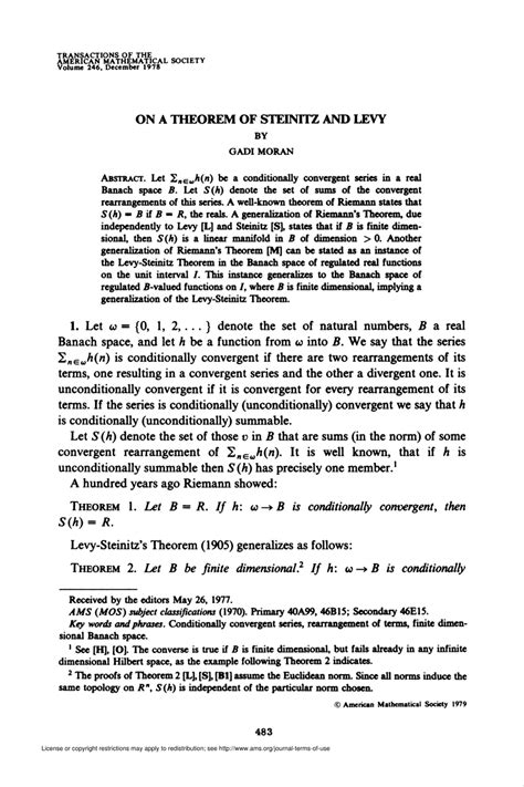 Pdf On A Theorem Of Steinitz And Levy