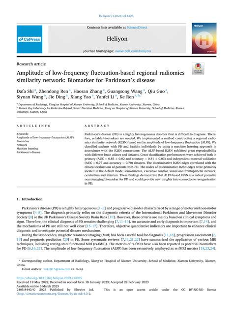 Pdf Amplitude Of Low Frequency Fluctuation Based Regional Radiomics Similarity Network