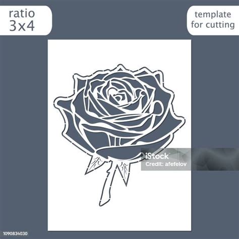 레이저 컷된 결혼식 초대 카드 템플릿입니다 장미 패턴 꽃과 종이 카드에 밖으로 잘라 커팅 플로터에 대 한 인사말 카드 서식 파일입니다 벡터입니다 0명에 대한 스톡 벡터 아트