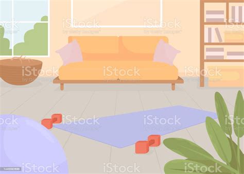 집에서 운동 하는 스포츠 평면 컬러 벡터 일러스트 레이 션 0명에 대한 스톡 벡터 아트 및 기타 이미지 0명 2차 도형 가정 생활 Istock