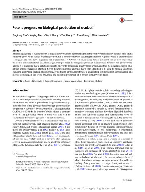 Recent Progress On Biological Production Of α Arbutin Request Pdf