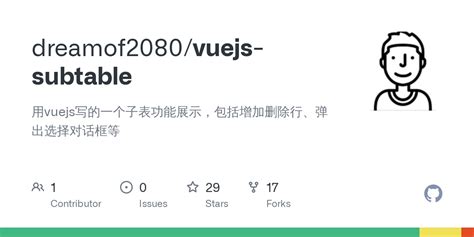 GitHub dreamof2080 vuejs subtable 用vuejs写的一个子表功能展示包括增加删除行弹出选择对话框等