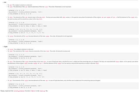 solved mplement convert container function container the