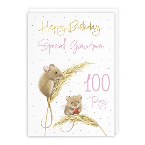 100th Grandma Gold Foil Birthday Card Harvest Mice Milos Gallery