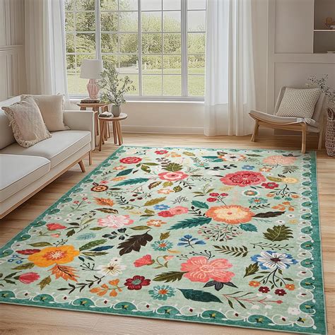 Area Rugs 5x7 For Living Room Ultra Thin Floral Rug For Bedrooms Shag