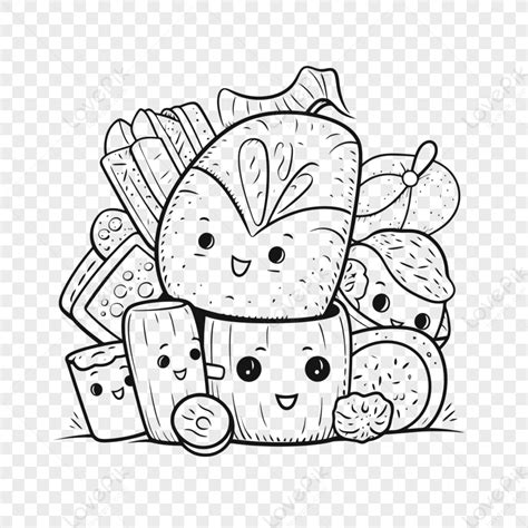다양한 음식 색칠 페이지 개요 스케치 그리기 벡터 행복하다 만화 Png 일러스트 무료 다운로드 Lovepik