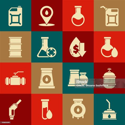 모터 머신 오일 프로판 가스 탱크 오일 가솔린 테스트 튜브 테스트 및 플라스크 부동액 배럴 가솔린 및 드롭 원유 가격 아이콘에