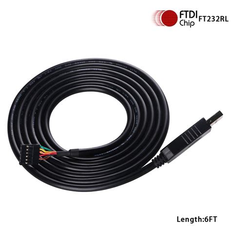 6ft Usb Rs232 To Ttl 3v3 6 Pin 1” Dupont Uart Serial Cable Ftdi Chip For Windows Linux And Mac