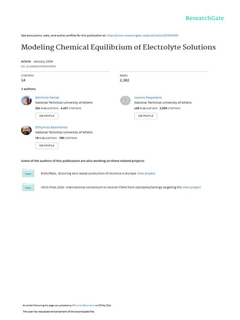 Modeling Chemical Equilibrium Of Electrolyte Solutions January 2006