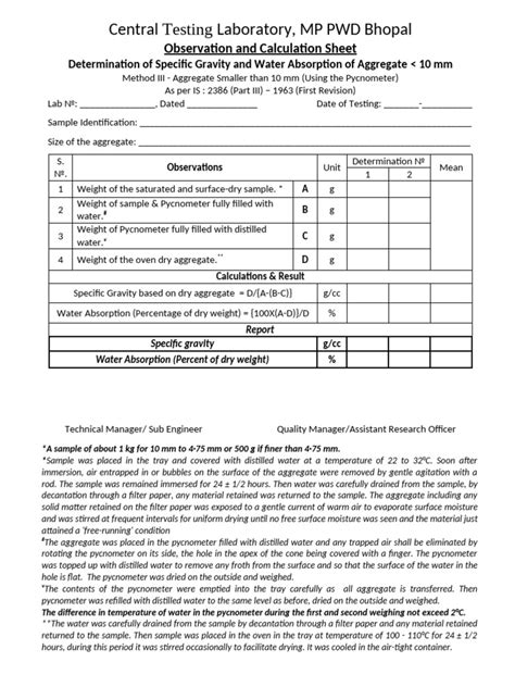 Specific Gravity And Water Absorption Of Aggregate Samller Than 10 Mm
