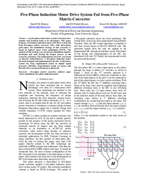 Pdf Five Phase Induction Motor Drive System Fed From Five Phase Matrix Converter