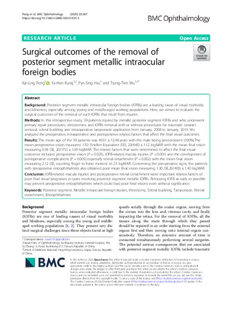 Pdf Surgical Outcomes Of The Removal Of Posterior Segment Metallic