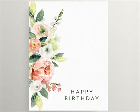 Floral Border Birthday Greeting Card Floral Birthday Etsy