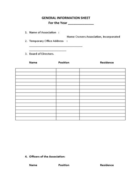 General Information Sheet Sample Pdf