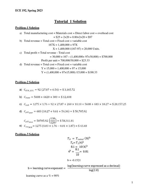 Tutorial 1 Solution Pdf Cost Economics