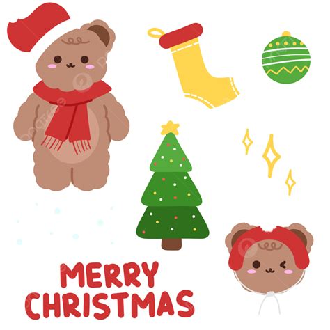 모자를 쓴 귀여운 곰 메리 크리스마스 요소 장식 한국어 스티커 일러스트 스티커 일러스트 귀여운 일러스트 장식 일러스트 Png 일러스트 및 Psd 이미지 무료 다운로드