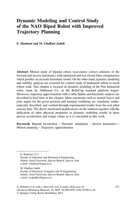 Pdf Dynamic Modeling And Control Study Of The Nao Biped Robot With