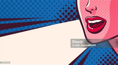 만화 팝 아트 스타일의 텍스트를 위해 외치는 여자 입 클로즈업 및 빈 공간 팝 아트에 대한 스톡 벡터 아트 및 기타 이미지 팝 아트 대화 풍선 문자 기호 입 Istock