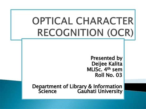 Optical Character Recognition Ocr Ppt