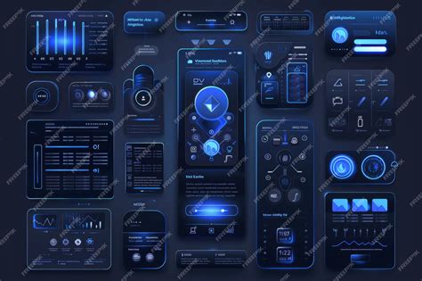 Set Of User Interface Elements For A Mobile Application In Black And Blue User Interface Icons