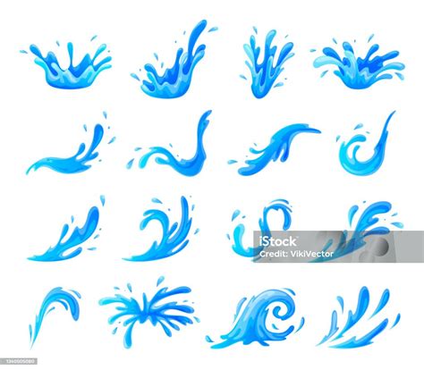 세트 만화 튀김 및 방울 벡터 플랫 일러스트 레이션 떨어지는 액체 공급 물 또는 기름 유출 물에 대한 스톡 벡터 아트 및 기타 이미지 물 분무 물이 튀는 Istock