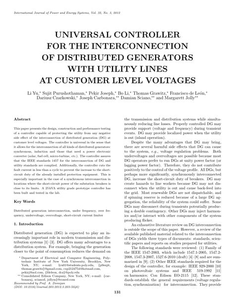 Pdf Universal Controller For The Interconnection Of Distributed Generators With Utility Lines
